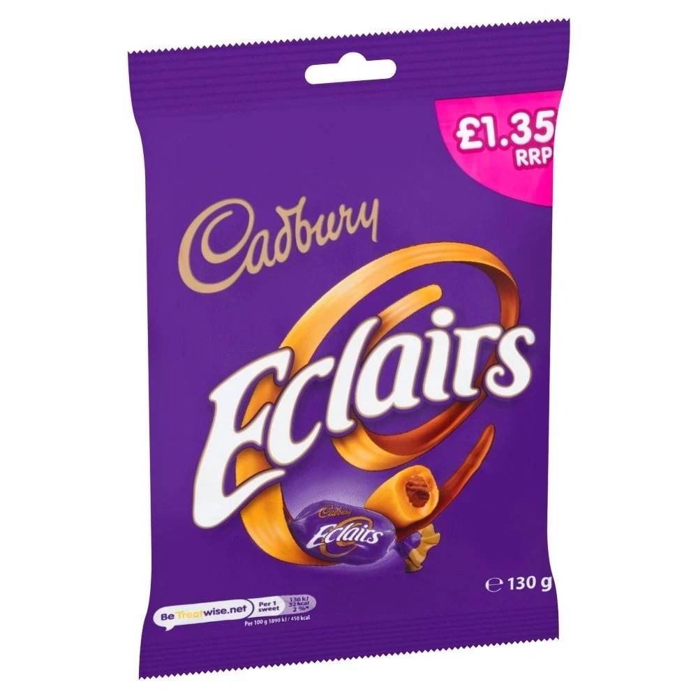 Cadbury Chocolate Eclairs Bag 130g x 12 Packets Classic Retro Sweets ...