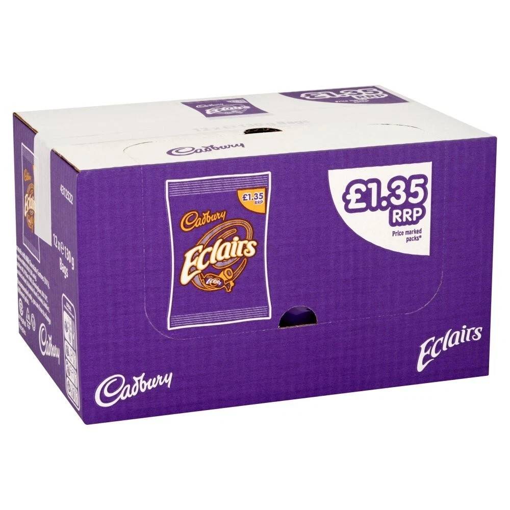 Cadbury Chocolate Eclairs Bag 130g x 12 Packets Classic Retro Sweets ...